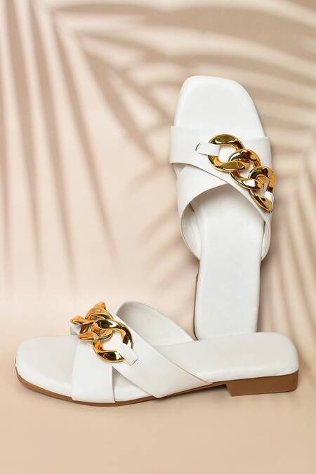 Buy White Chain Trim Embellished Flats by Naintara Bajaj Online at Aza ...