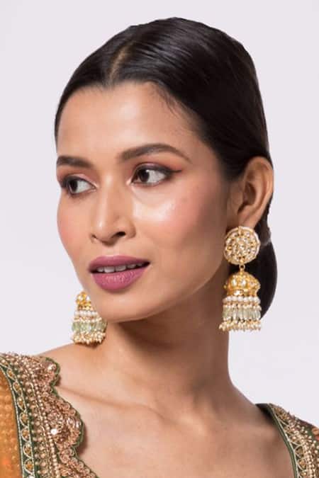 Buy Gold Plated Kundan Jhumkas by MAISARA JEWELRY Online at Aza Fashions.
