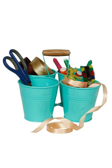 Living With Elan Green Metal Plain Caddy Bucket Desk Organizer