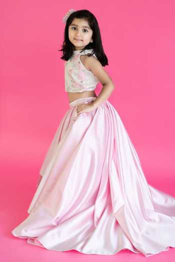 Buy Pink Brocade, Satin Sequins, High Low Lehenga With Embellished ...