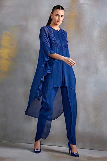 Buy Blue Textured Georgette Embroidery Cordelia Sequin Embellished ...