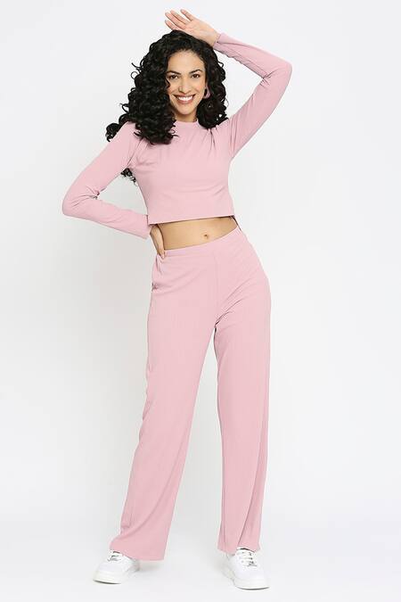 Buy Pink Round High Low Top With Pant For Women by Emblaze Online at ...