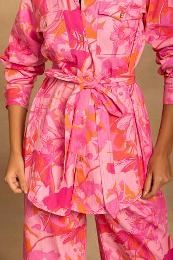 Buy Pink 100% Cotton Twill Printed Floral Sara Shirt And Straight Pant ...