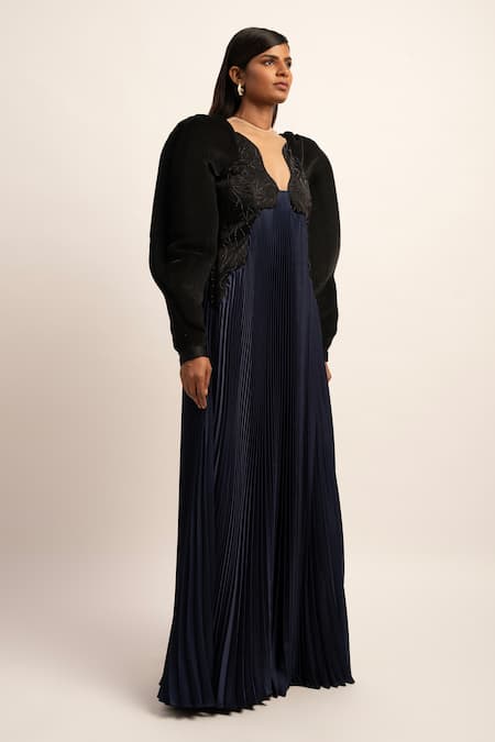 Buy Black Tulle Embroidery Crystal Illusion Sheer Elysian Inception ...