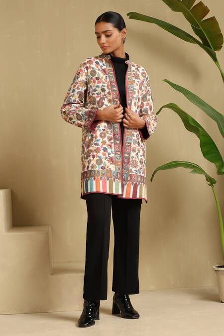 Buy Multi Color Fine Wool Silk Timsi Pattern Reversible Jacket For ...