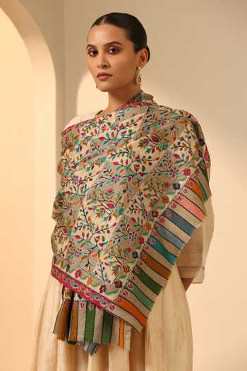 Buy Multi Color Bhranti Floral Hand Painted Cashmere Stole by Dusala ...
