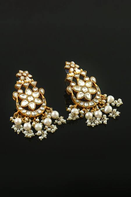 Buy Gold Plated Kundan Studded Floral Chandbali Earrings by Noor Online ...