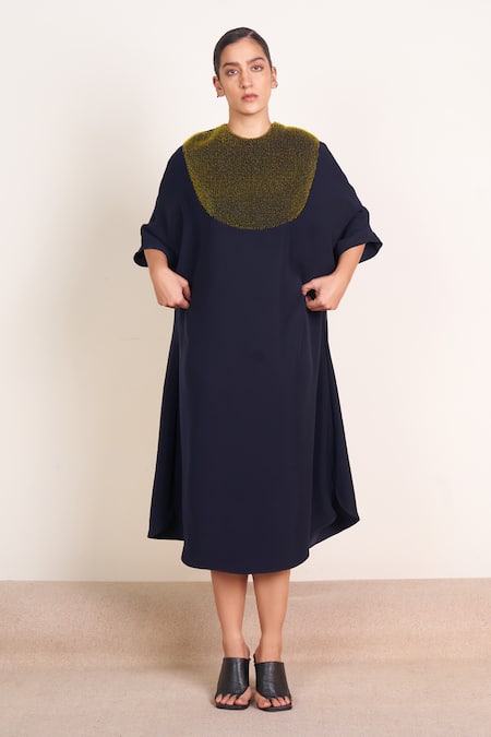 Buy Blue Viscose Embellished Pvc Thread Round New Moon Midi Dress For ...