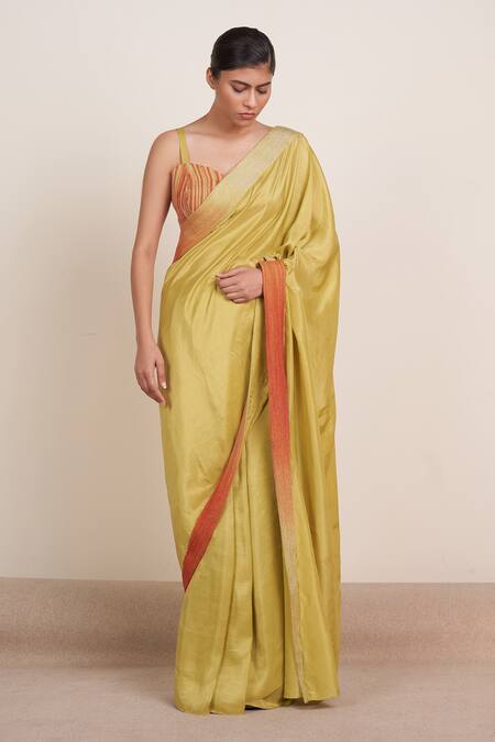 Buy Green Satin Embroidered Loop Scooped Ombre Border Saree With Blouse ...