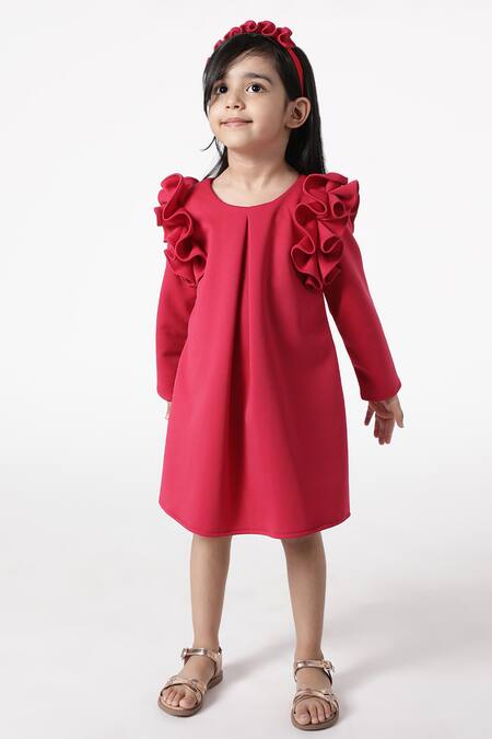 Buy Red Neoprene Ruffled Wildflower Dress For Girls by A Little Fable ...