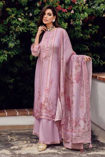 Buy Purple Viscose, Organza Embroidery Round Neck French Fleur Print ...