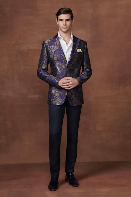 Buy Multi Color Jacquard Woven And Textured Floral Pattern Tuxedo ...