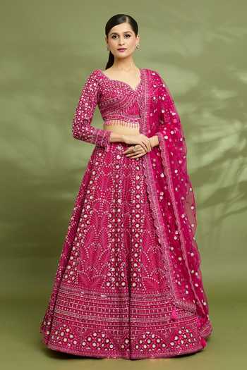 Buy Fuchsia Silk Blend Handwork Sequin Sweetheart Hand Embroidered ...