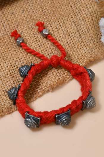Buy Red Square Tomb Motif Tribal Bracelet by Nayaab By Aleezeh Online ...