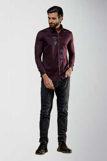 Buy Purple 100% Pure Cotton Placement Print Play Card Shirt For Men by ...