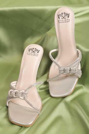 Buy Silver Stones Embellished Pointed Heels by Stilista Online at Aza ...