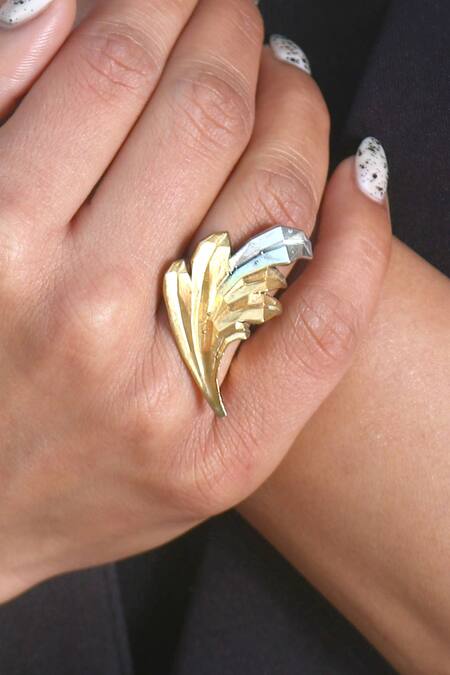 Buy Gold Plated Dual Toned Fern Enamel Ring by Noor Online at Aza Fashions.