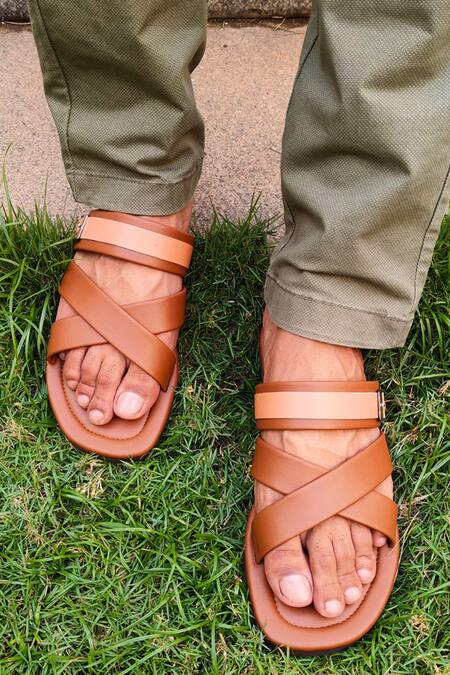 Buy Brown Luca Criss Cross Sandals For Men by The Madras Trunk Online ...