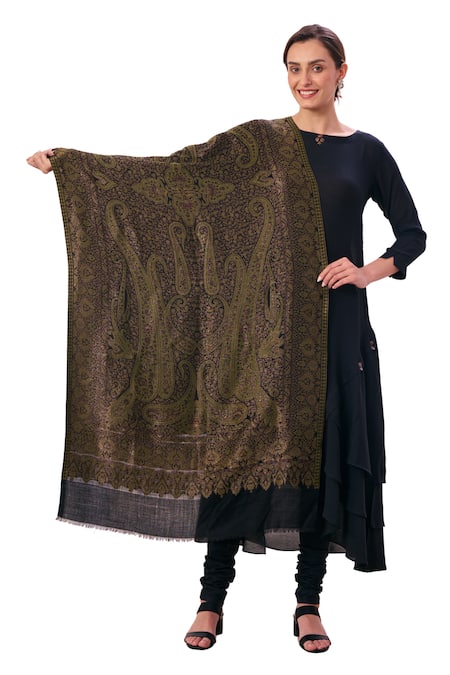 Buy Black Embroidered Zari Kanni Stole by Taroob Online at Aza Fashions ...