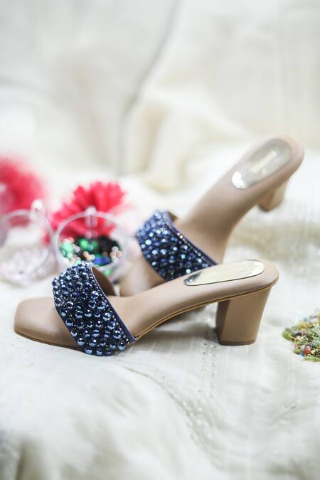 Buy Blue Crystal Iris Bead Woven Heels by Foot Fuel Online at Aza Fashions.