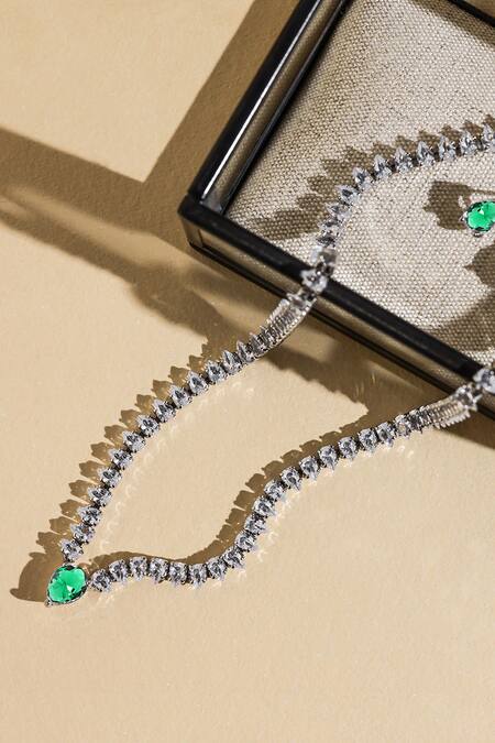 Buy Silver Plated Crystal Sorcery Embellished Jewellery Set by Shaze Online at Aza Fashions