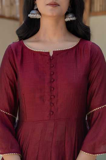 Buy Maroon Chiffon, Crepe Gota Patti Round Neck Panelled Side Slit ...