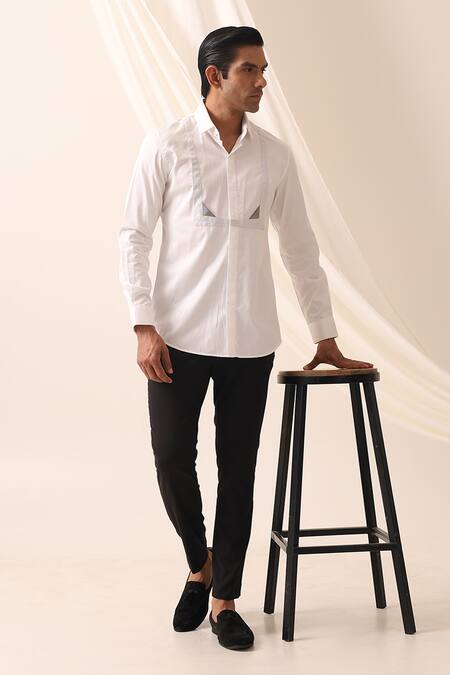 Buy White Cotton Tapered Tagai Design Shirt For Men by Seven Online at ...