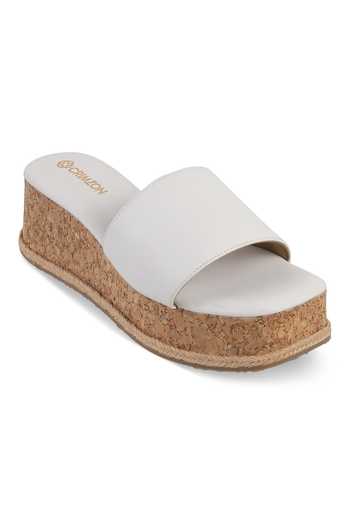 Buy White Solid Trish Strap Wedges by Crimzon Online at Aza Fashions.