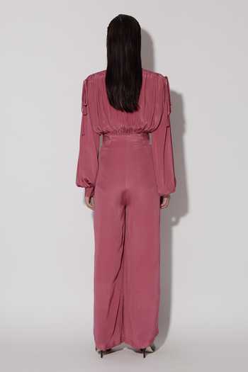Buy Pink Crepe Collared Sarah Overlap Wrap Drawstring Jumpsuit For ...