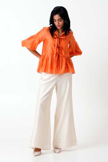 Buy White Handloom Chanderi Woven Sunset Toni Pant For Women by Madder ...