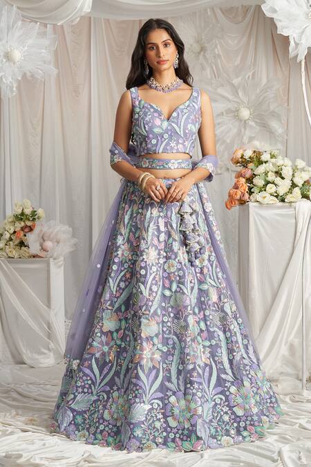 Buy Purple Net Embroidered Stone Sweetheart Pastel Sequin Embellished ...