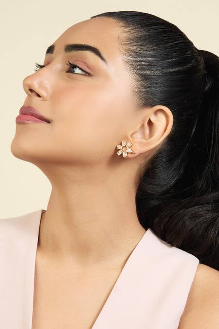 Buy Gold Plated Crystal Punk Tennis Stone Embellished Studs by ISHARYA ...