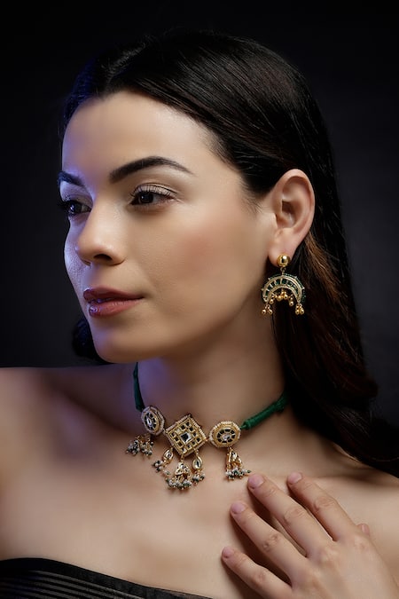 Buy Multi Color Kundan Zameen-e-sabz Haar Choker by Dugran By ...