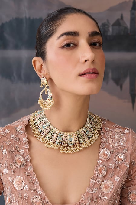 Buy Multi Color Jadau Stone Embellished Necklace Set by Paisley Pop ...