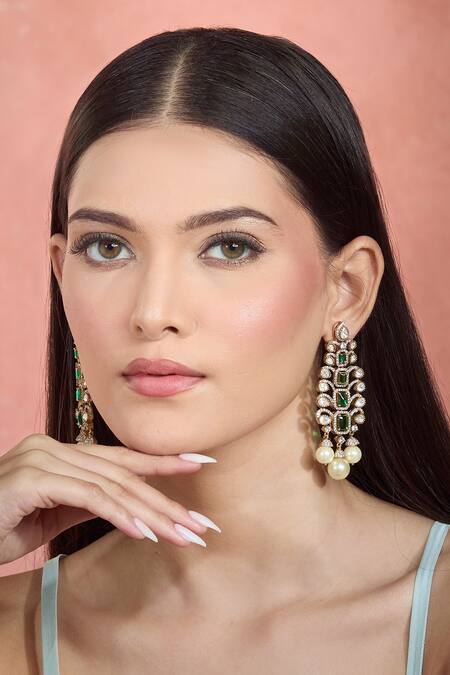 Buy Green Moissanite Emerald Embellished Danglers by Moh-Maya by Disha Khatri Online at Aza ...