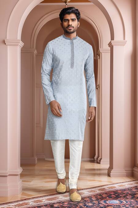 Buy Grey Kurta Brocade Woven Quad Flora Motif With Churidar For Men by ...
