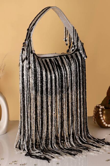 Buy Black Beads, Fringe Designer Handbag by Samyukta Singhania Online ...