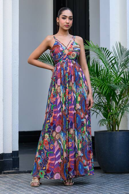 Buy JUHI BENGANI Blue Iris Cut Out Maxi Gown Online | Aza Fashion in US