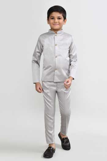 Buy Gray Polyester Embroidery Designer Grey Blazer Trouser Waistcoat ...