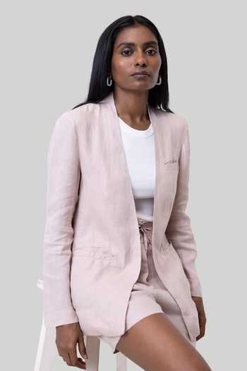 Buy Pink Cotton Front Open Blazer For Women by Reistor Online at Aza ...