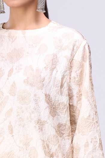 Buy Beige Round Neck Flower Print Kurta And Pant Set For Women by ...