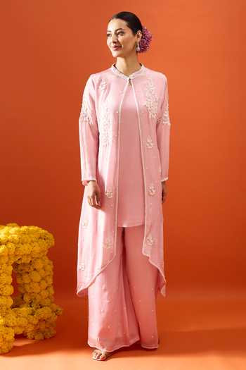 Buy Pink Embroidery, Pearls, Beads, Sequins Collared, Round Neck Jacket ...