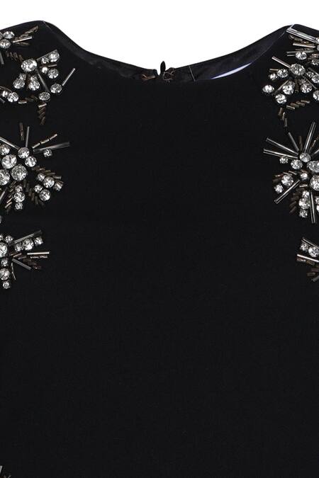 Buy Black Cotton Beads, Stones Azure Elegance Hand Embroidered Dress ...