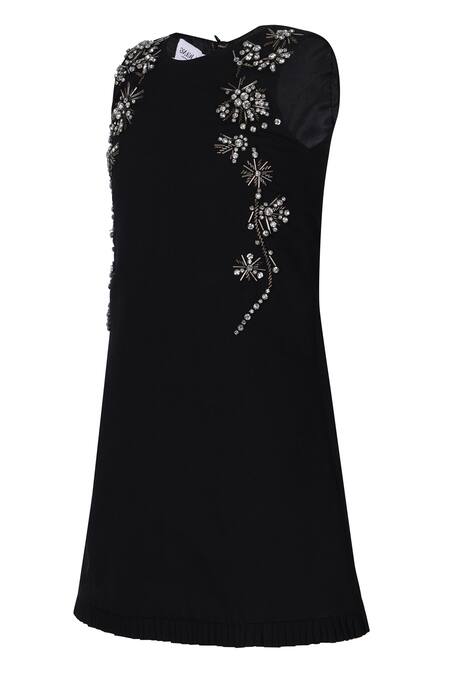 Buy Black Cotton Beads, Stones Azure Elegance Hand Embroidered Dress ...