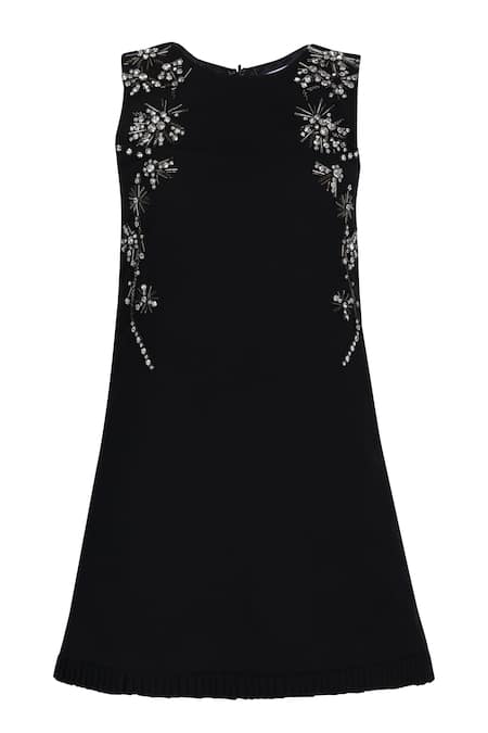 Buy Black Cotton Beads, Stones Azure Elegance Hand Embroidered Dress ...