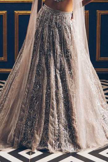 Buy Silver Organza, Net Embroidery, Sequins, Beads, Liora Embellished ...
