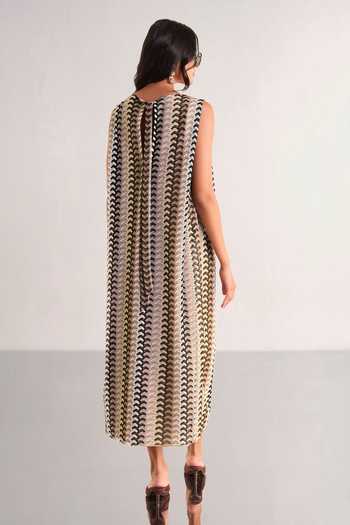Buy Multi Color Polyester Boat Neck Crochet Knit Back Knot Midi Dress ...