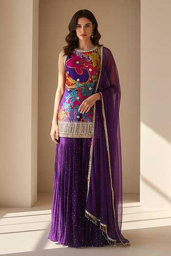 Buy Multi Color Georgette, Crepe Round Neck Royal Mosaique Embroidered ...