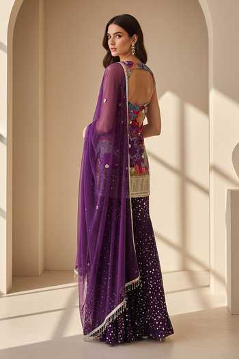 Buy Multi Color Georgette, Crepe Round Neck Royal Mosaique Embroidered ...