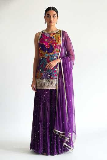 Buy Multi Color Georgette, Crepe Round Neck Royal Mosaique Embroidered ...